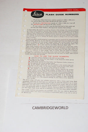 LEITZ LEICA FLASH GUIDE NUMBERS for RED and BLACK DIALS